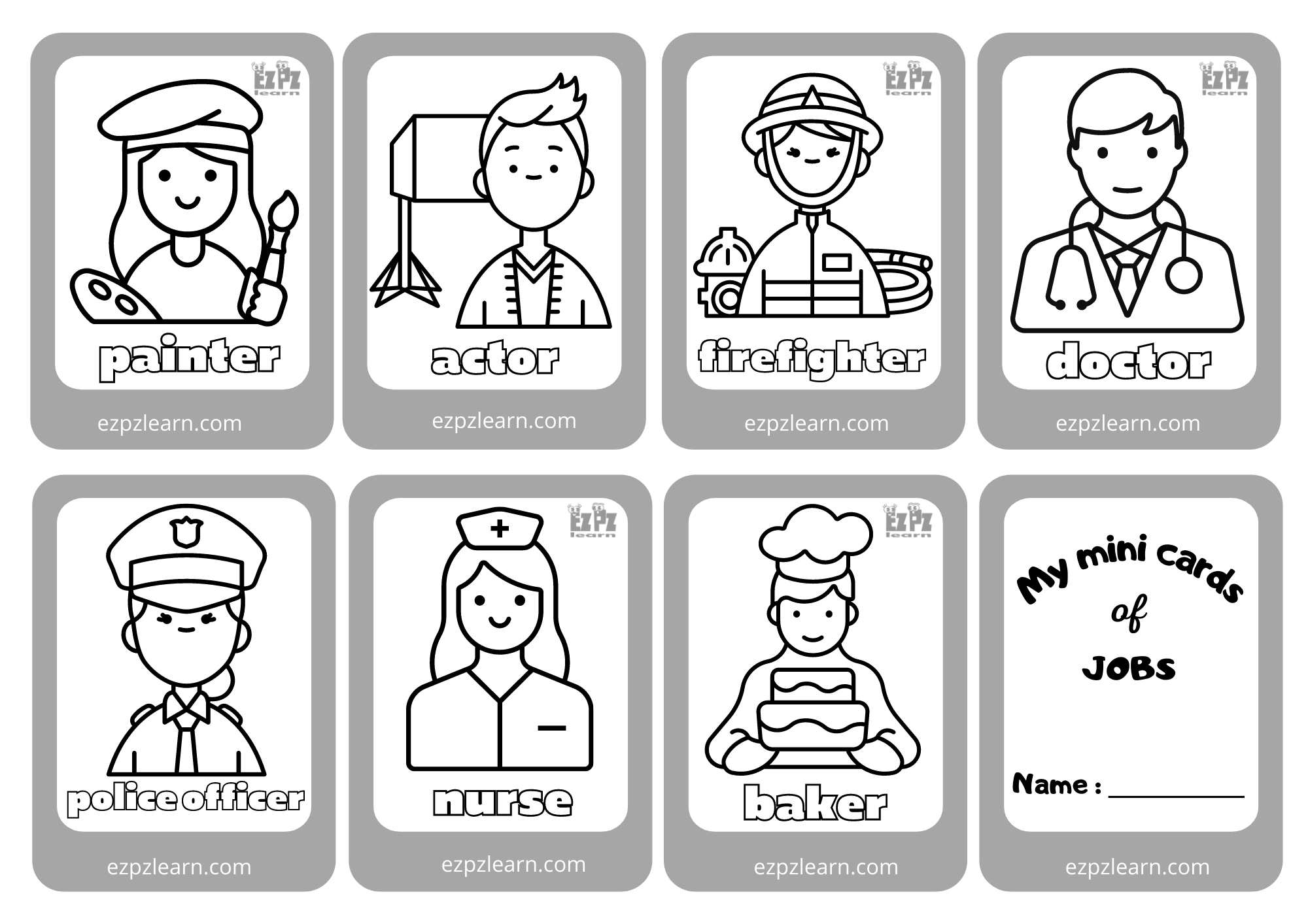 Jobs Mini Coloring Cards Free PDF Download Ezpzlearn Jobs Mini Coloring Cards Free PDF Download Ezpzlearn